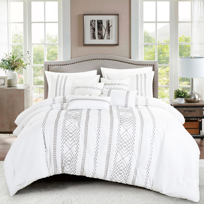 Dakota Fields Philpot White Tan Microfiber 7 Piece Comforter Set Wayfair